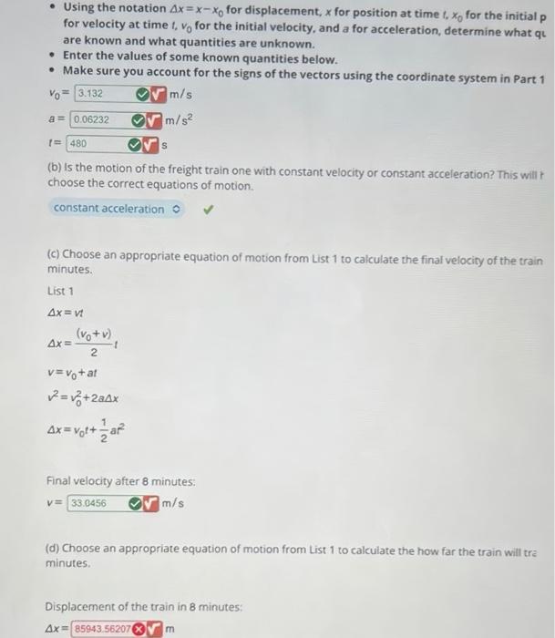 Solved - Using the notation Δx=x−x0 for displacement, x for | Chegg.com