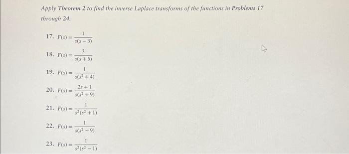 Solved Apply Theorem 2 To Find The Inverse Laplace
