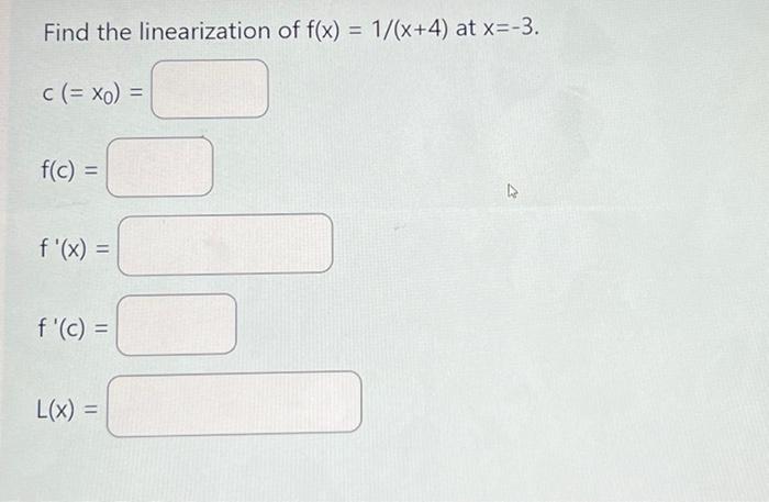 Solved Find the linearization of f(x)=1/(x+4) at x=−3. | Chegg.com