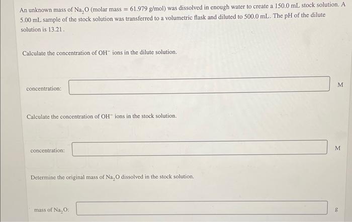 Solved An unknown mass of Na,O (molar mass = 61.979 g/mol) | Chegg.com