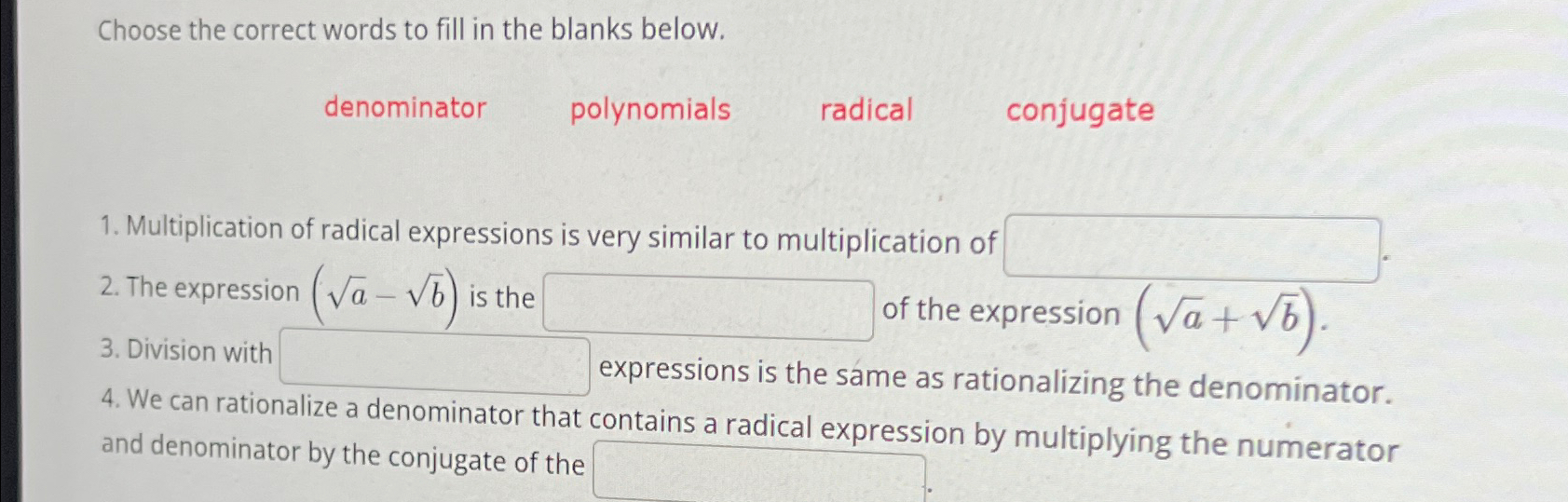 Solved Choose the correct words to fill in the blanks | Chegg.com