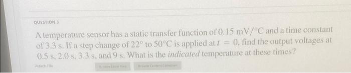 Solved QUESTION A temperature sensor has a static transfer | Chegg.com