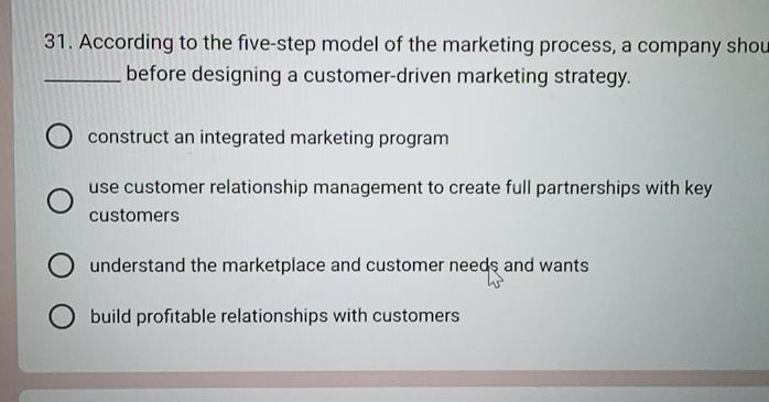 Solved According to the five-step model of the marketing | Chegg.com