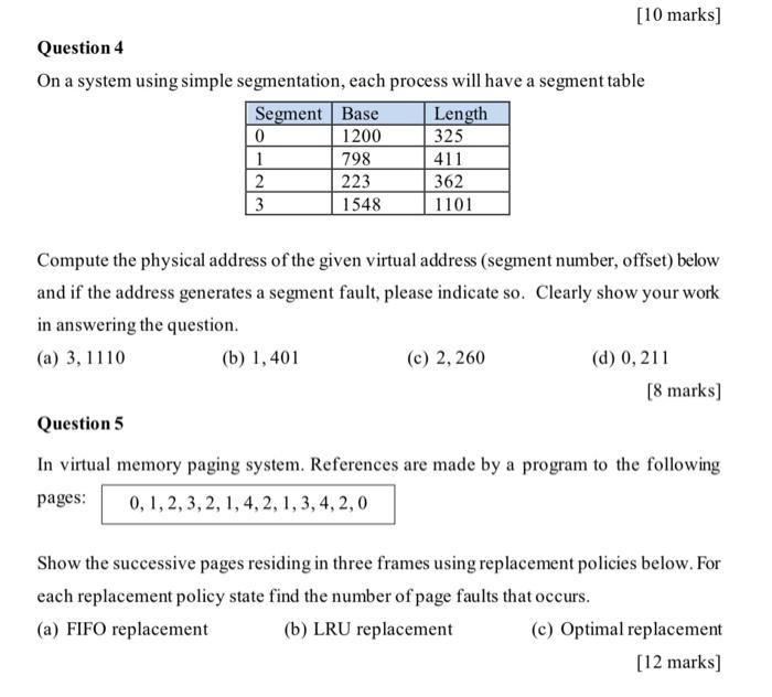 Solved Question 2 Considera system with 1 MB of memory using | Chegg.com