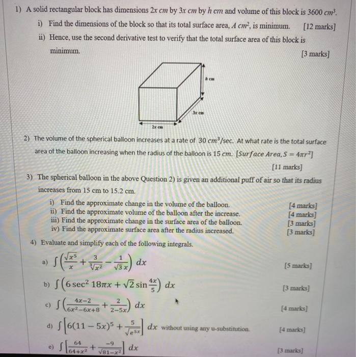Solved 1) A solid rectangular block has dimensions 2x cm by | Chegg.com