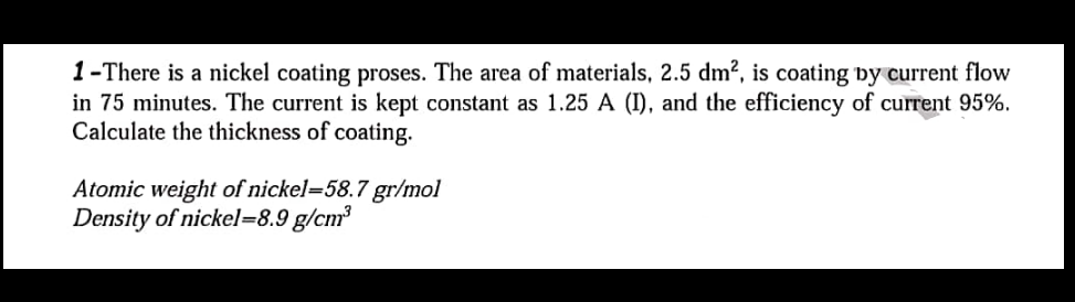 Solved 1 - There is a nickel coating proses. The area of | Chegg.com