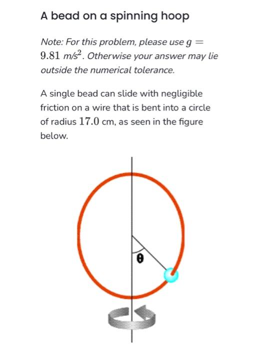 Solved A bead on a spinning hoop Note: For this problem, | Chegg.com