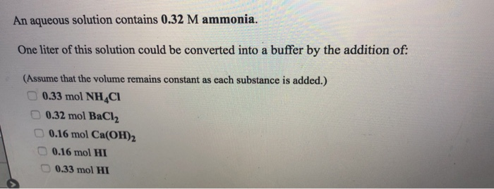 Solved An aqueous solution contains 0.32 M ammonia. One | Chegg.com