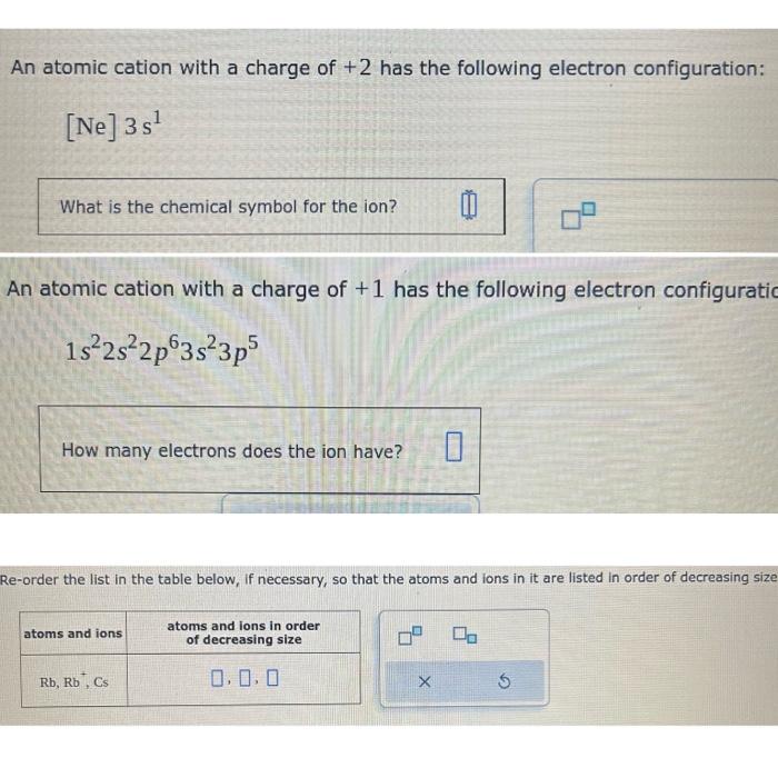 Solved An Atomic Cation With A Charge Of 2 Has The