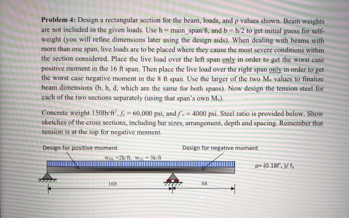 Solved Problem 4: Design a rectangular section for the beam, | Chegg.com