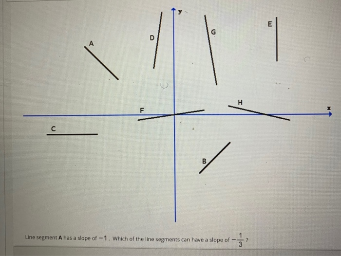 Solved Line segment A has a slope of -1. Which of the line | Chegg.com