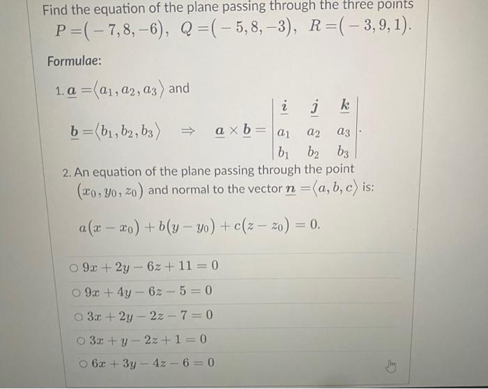 Solved P=(−7,8,−6),Q=(−5,8,−3),R=(−3,9,1) Formulae: 1. | Chegg.com