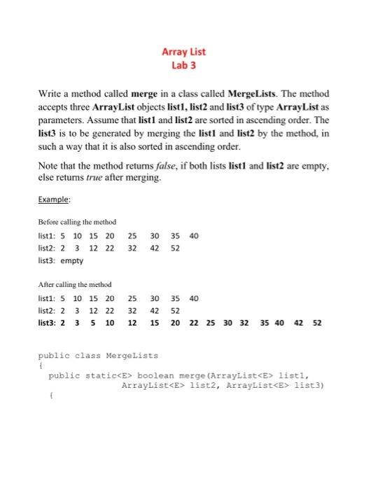 Solved Write a method called merge in a class called | Chegg.com