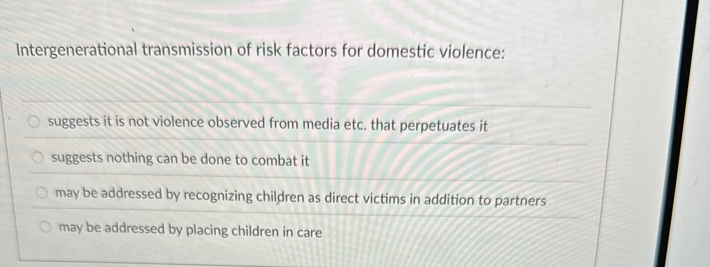 Solved Intergenerational transmission of risk factors for | Chegg.com