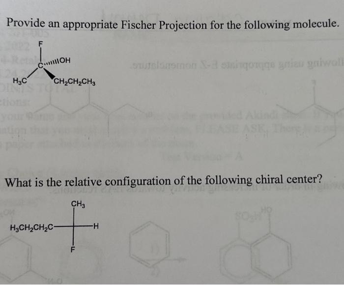 Solved Provide an appropriate Fischer Projection for the | Chegg.com