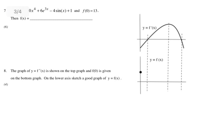 Solved Ox4+6ex-4sin(x) + 1 and f(0) = 13 7 3/4 Then f(x) (6) | Chegg.com