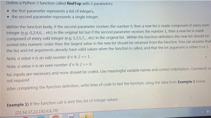 Solved Define a Python 3 function called find Top with 2 | Chegg.com