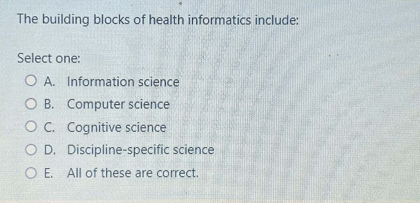 Solved The building blocks of health informatics | Chegg.com