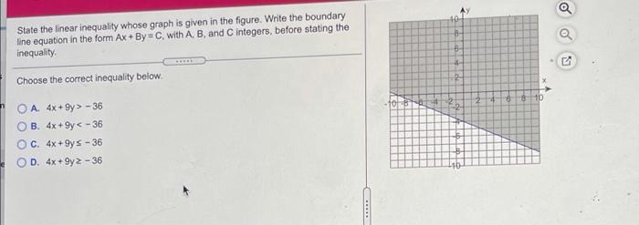 Solved 10 State the linear inequality whose graph is given | Chegg.com