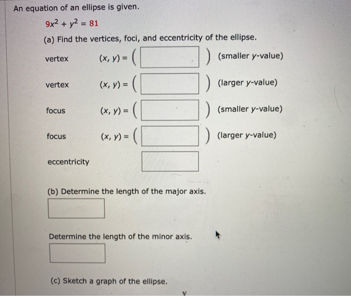 Solved An equation of an ellipse is given. 9x2 + y2 = 81 (a) | Chegg.com