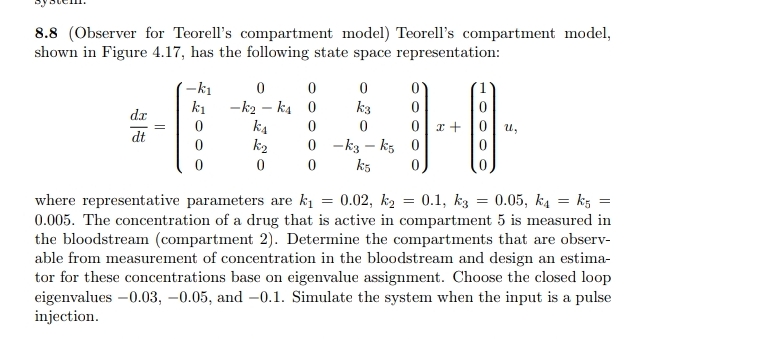 Solved 8.8 (Observer for Teorell's compartment model) | Chegg.com