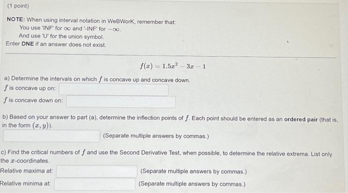 NOTE: When using interval notation in WeBWork, | Chegg.com