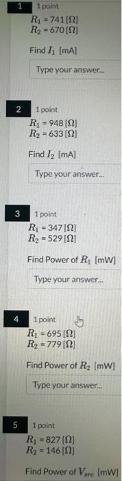 Solved R1=741[Ω]R2=670[Ω] Find I1[ mA] 1 point | Chegg.com