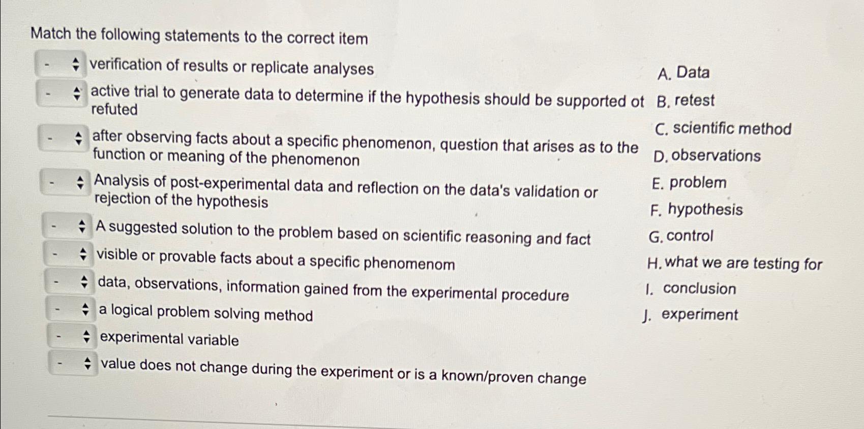 Solved Match the following statements to the correct | Chegg.com