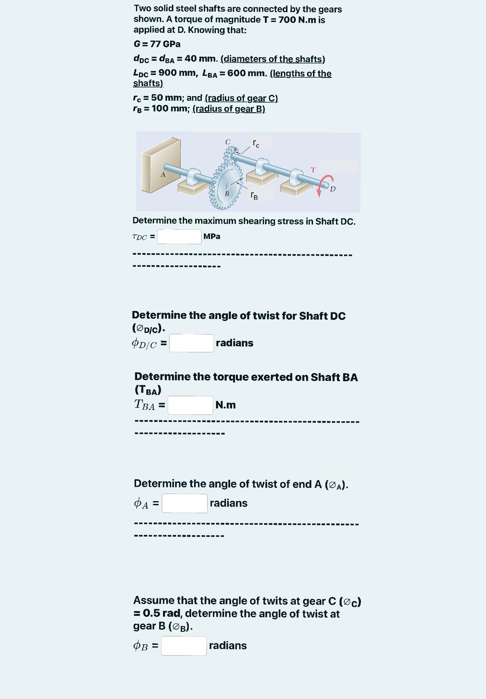 Solved Two solid steel shafts are connected by the gears | Chegg.com