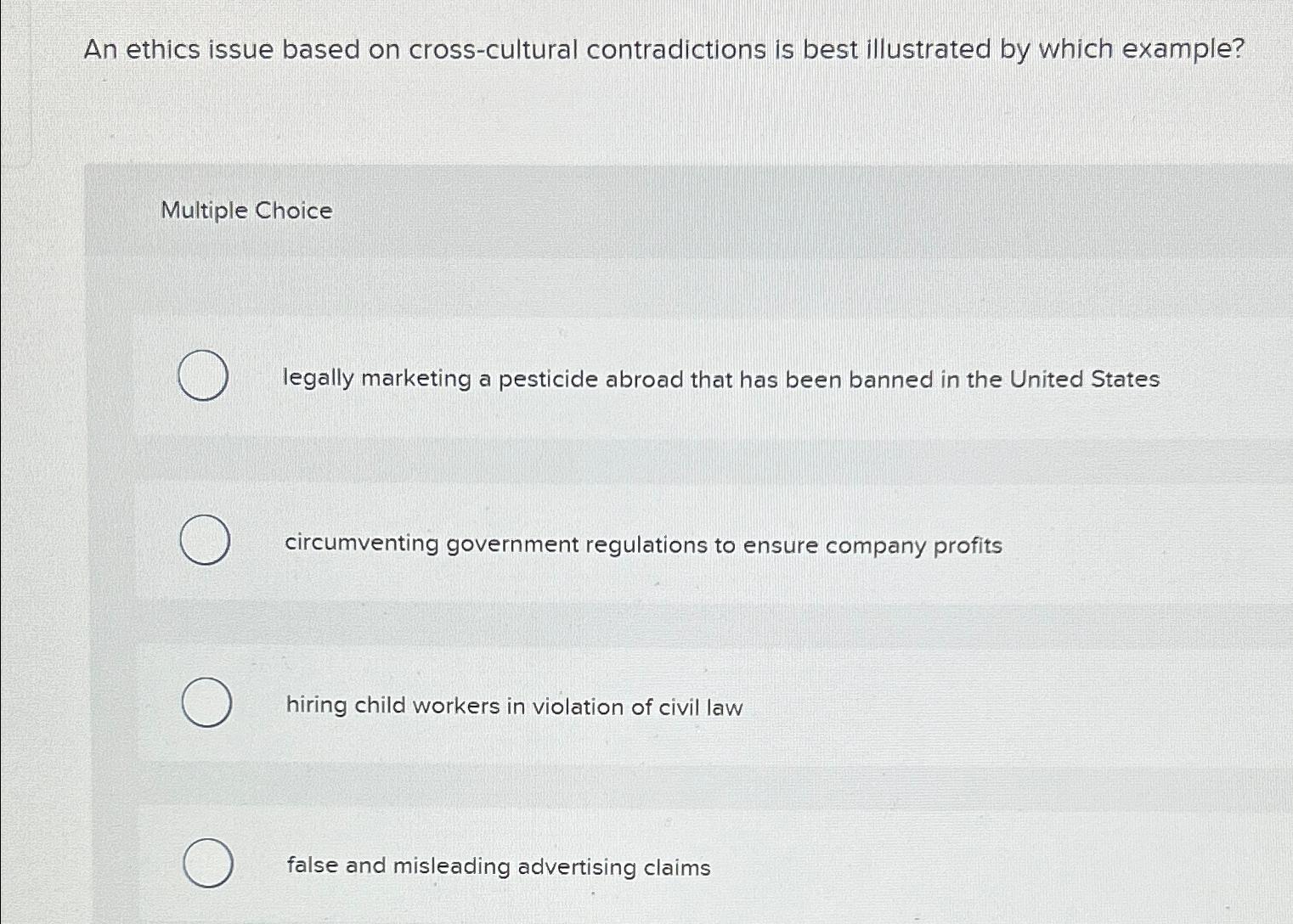 Solved An ethics issue based on cross-cultural | Chegg.com