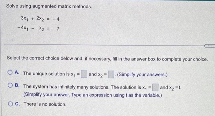 Solved Solve using augmented matrix methods. | Chegg.com