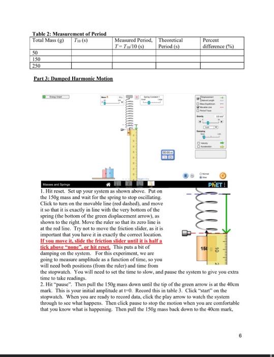 Part 3: Damped Harmonic Motion 1. Hit reset. Set up | Chegg.com