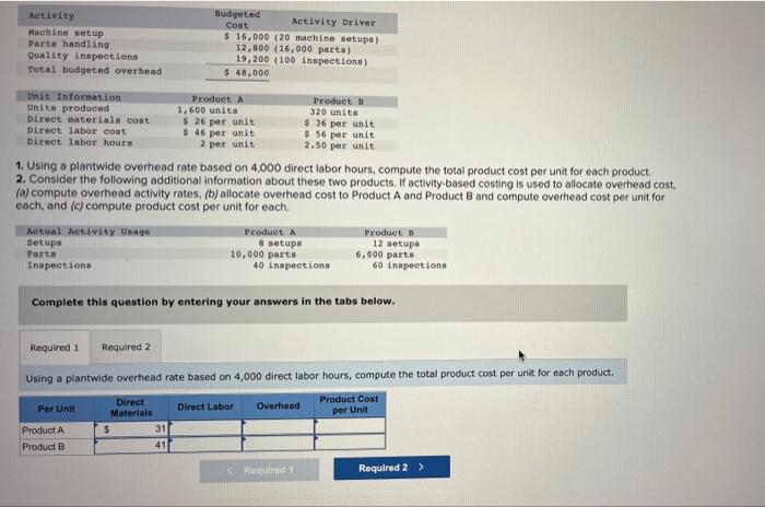 1. Using a plantwide overhead rate based on 4,000 | Chegg.com