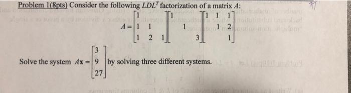 Solved Problem 1(8pts) Consider the following LDL' | Chegg.com