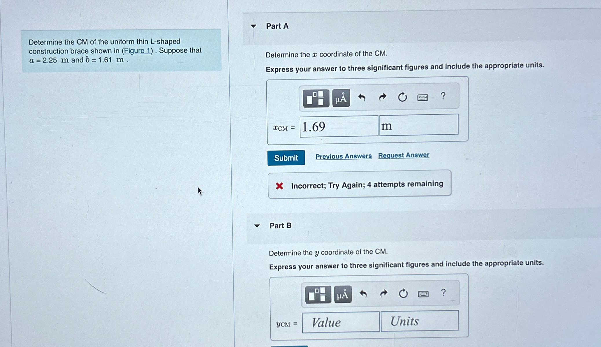 Part ADetermine the CM of the uniform thin L-shaped | Chegg.com