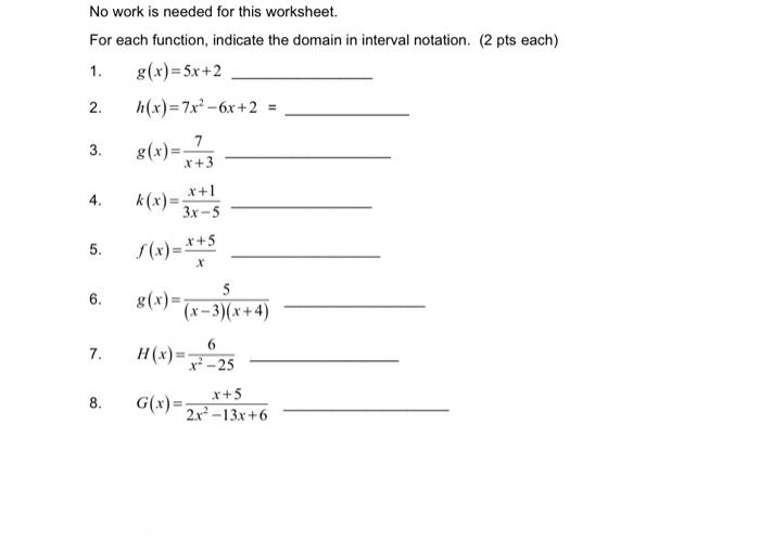 Solved No work is needed for this worksheet. For each | Chegg.com