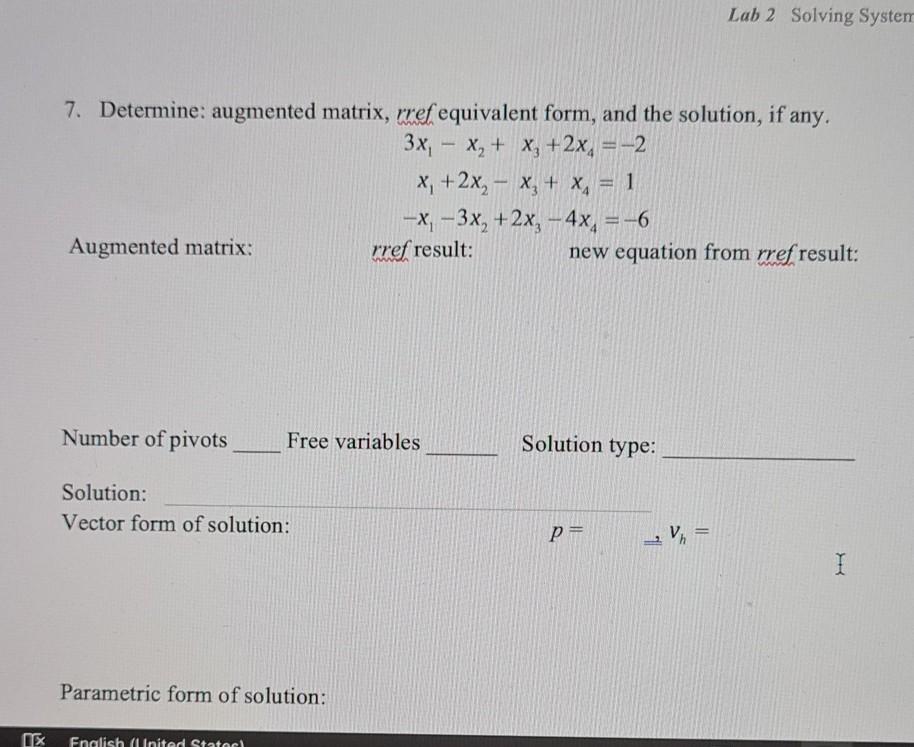Solved Parametric form of solution: 6. Determine: augmented | Chegg.com