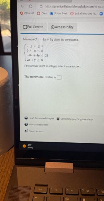 Solved Minimize C=4x+3y given the constraints. | Chegg.com