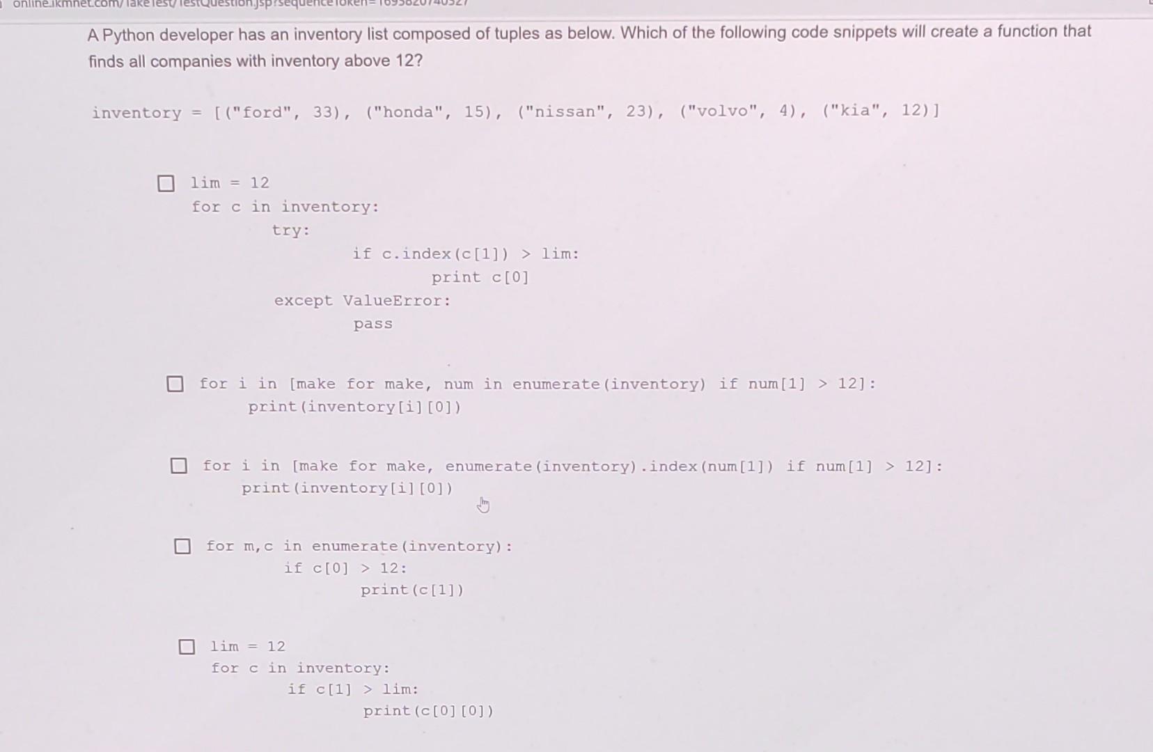Solved A Python developer has an inventory list composed of | Chegg.com