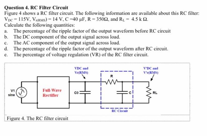 Solved Question 4. RC Filter Circuit Figure 4 shows a RC | Chegg.com