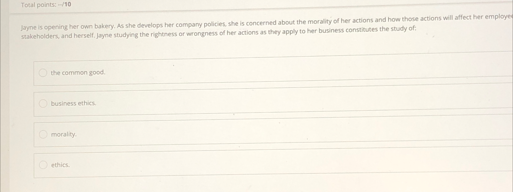 Solved Total points: --/10Jayne is opening her own bakery. | Chegg.com