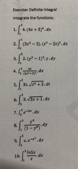 Solved Exercise: Definite Integral Integrate the functions: | Chegg.com