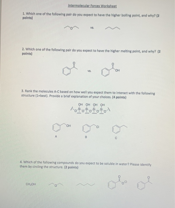 Solved Intermolecular Forces Worksheet 1. Which one of the | Chegg.com