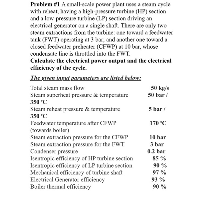 Solved Problem #1 A small-scale power plant uses a steam | Chegg.com
