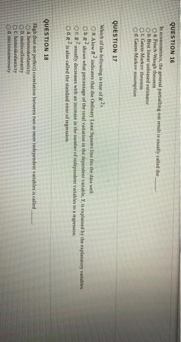 Solved QUESTION 16 In econometrics, the general partialling | Chegg.com