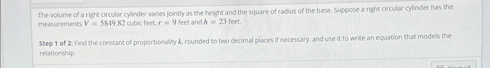 Solved The volume of a right circular cylinder varies | Chegg.com