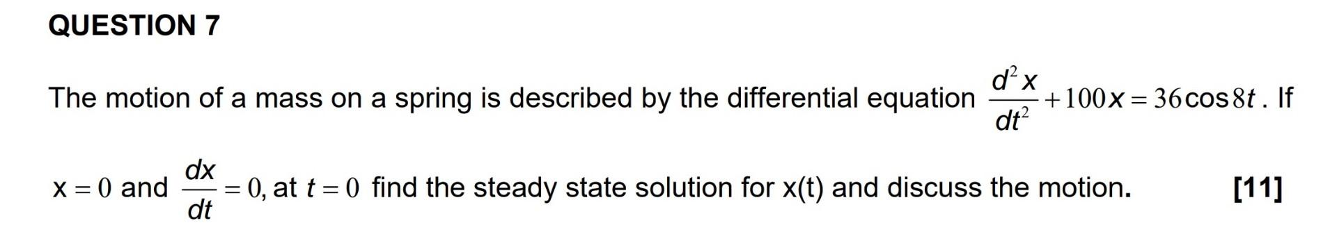 Solved The motion of a mass on a spring is described by the | Chegg.com