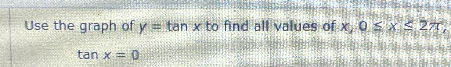 Solved Use the graph of y=tanx ﻿to find all values of | Chegg.com