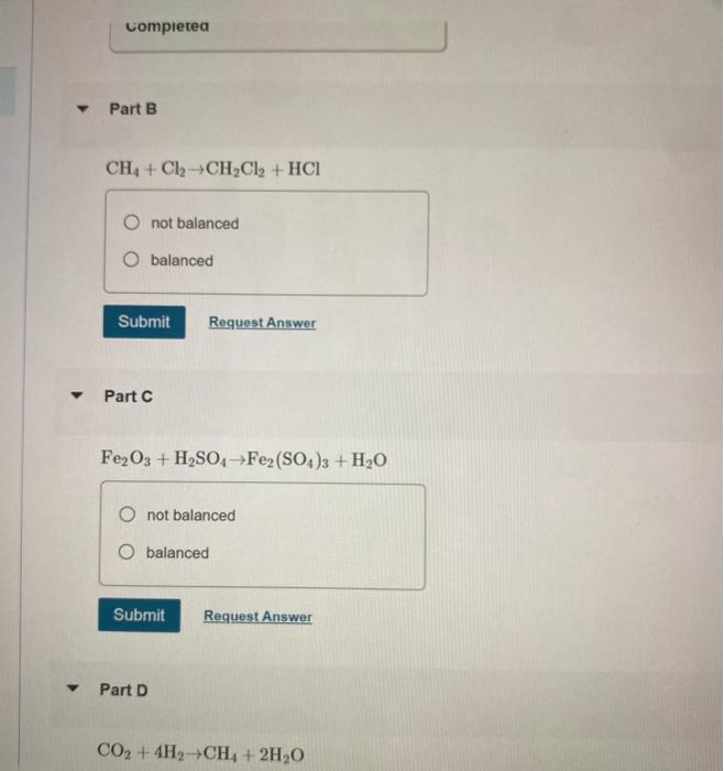 Solved Ch4 Cl2→ch2cl2 Hcl Not Balanced Balanced Part C