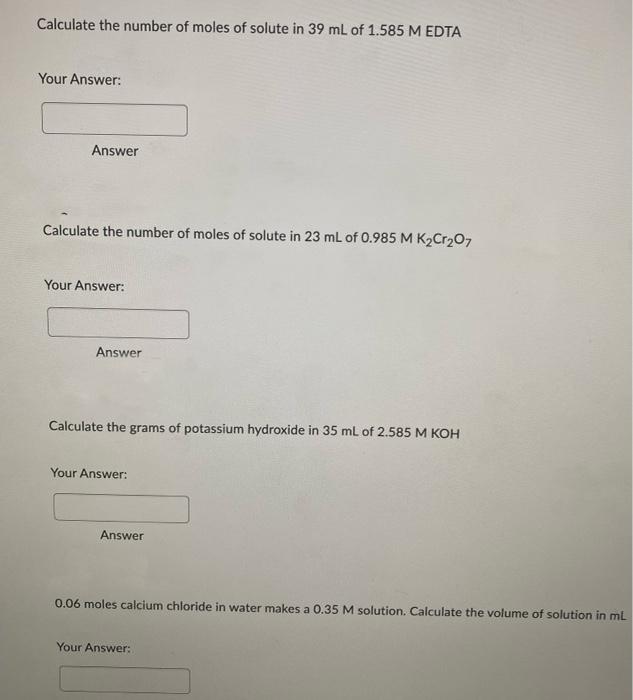 Solved Calculate the number of moles of solute in 39 mL of | Chegg.com